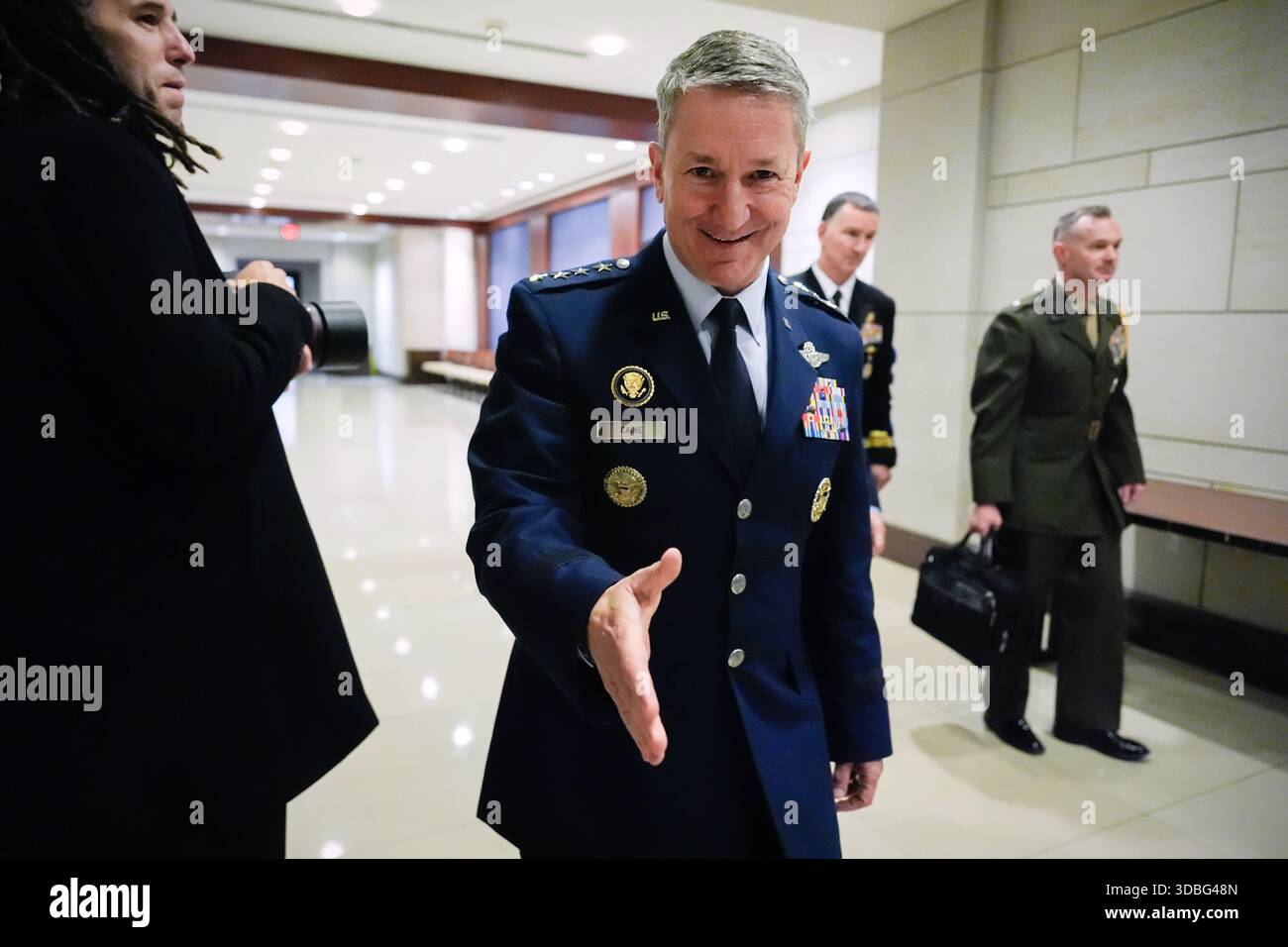 Chairman of the Joint Chiefs Air Force Gen. Dan Caine arrives to brief ...