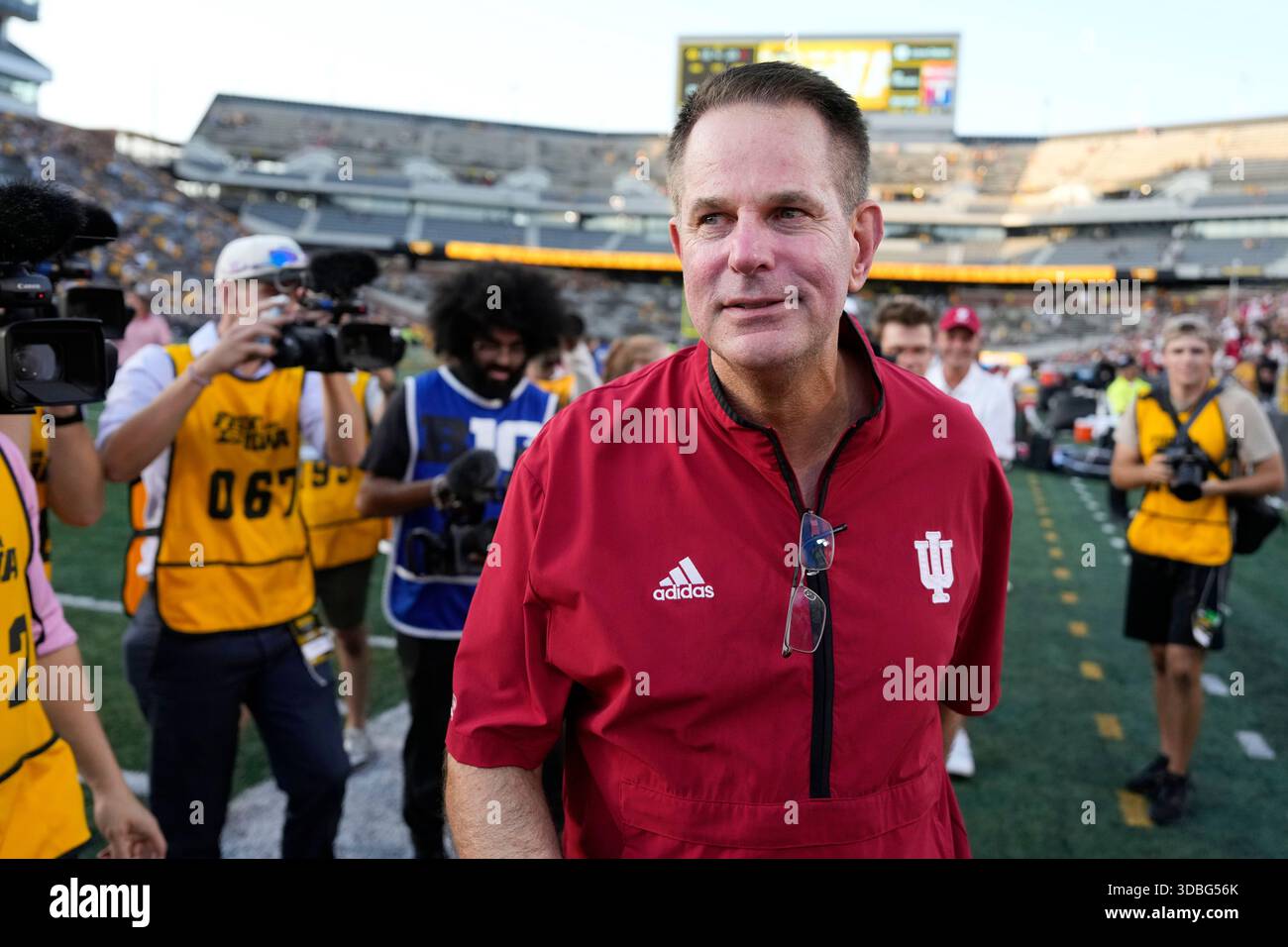 FILE - Indiana head coach Curt Cignetti walks off the field after an ...