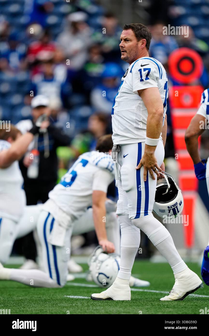 Indianapolis Colts quarterback Philip Rivers (17) looks on before an ...