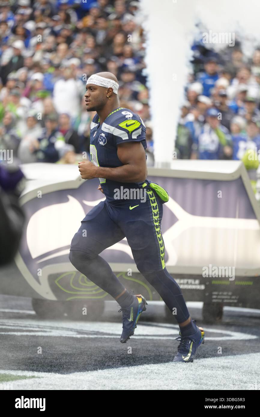 Seattle Seahawks running back Kenneth Walker III (9) runs out onto the ...