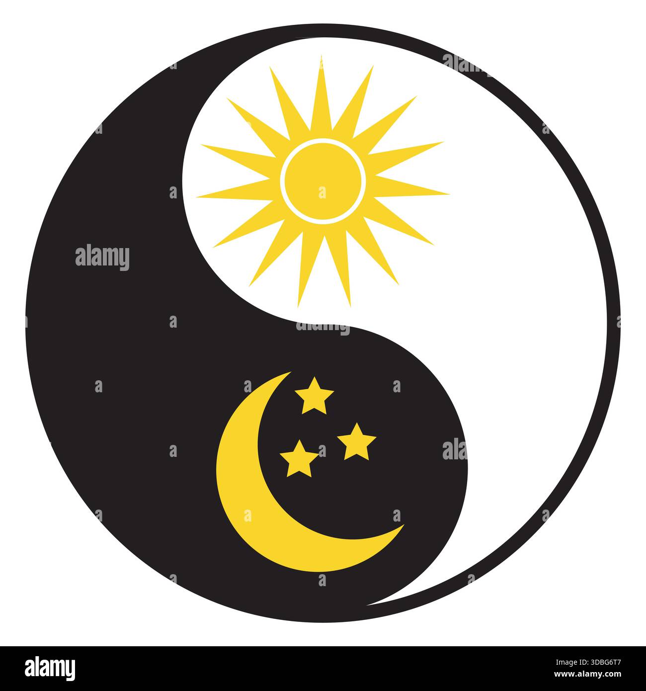 Yin yang illustration with sun and moon with stars on white background ...