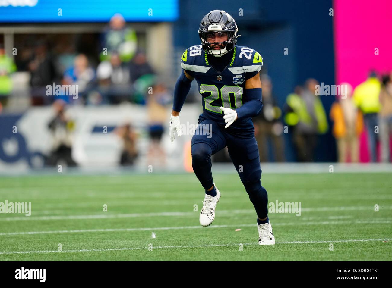 Seattle Seahawks safety Julian Love (20) runs down the field during an ...