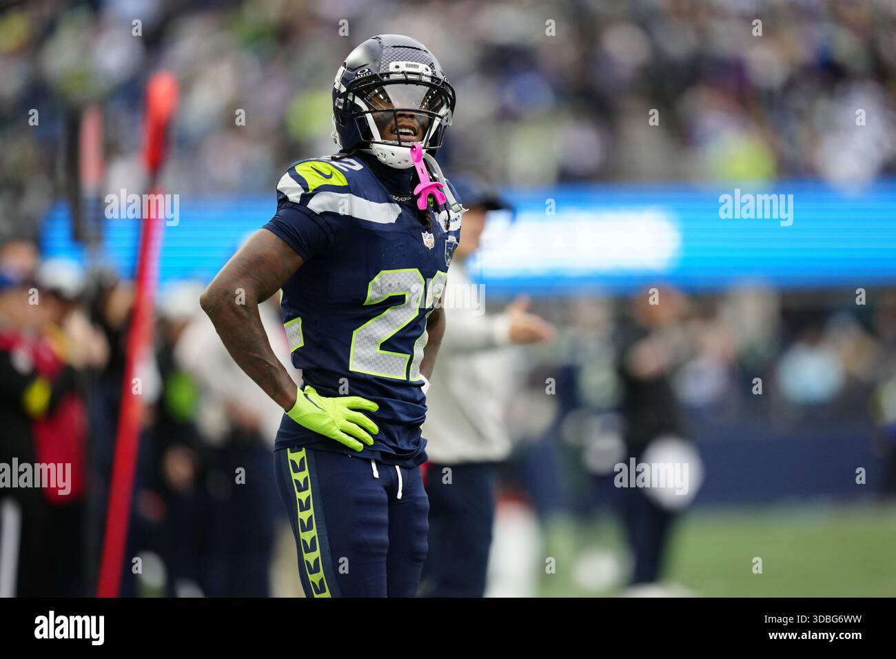 Seattle Seahawks wide receiver Rashid Shaheed (22) looks on during an NFL football game against ...