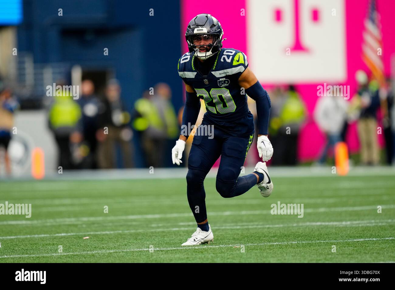 Seattle Seahawks safety Julian Love (20) runs down the field during an ...