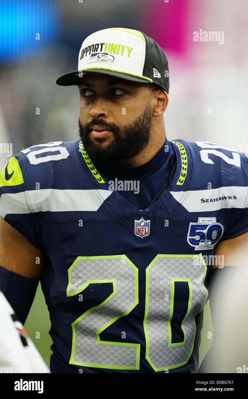 Seattle Seahawks safety Julian Love (20) looks on during an NFL ...