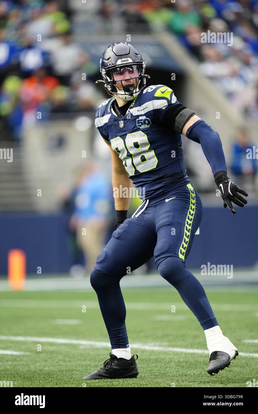 Seattle Seahawks tight end AJ Barner (88) gets set during an NFL ...