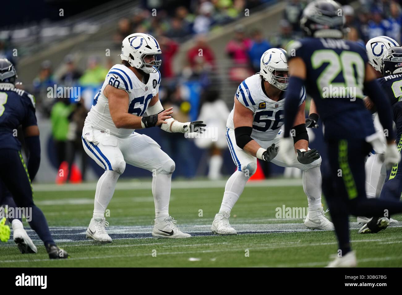 Indianapolis Colts center Tanor Bortolini (60) and guard Quenton Nelson ...
