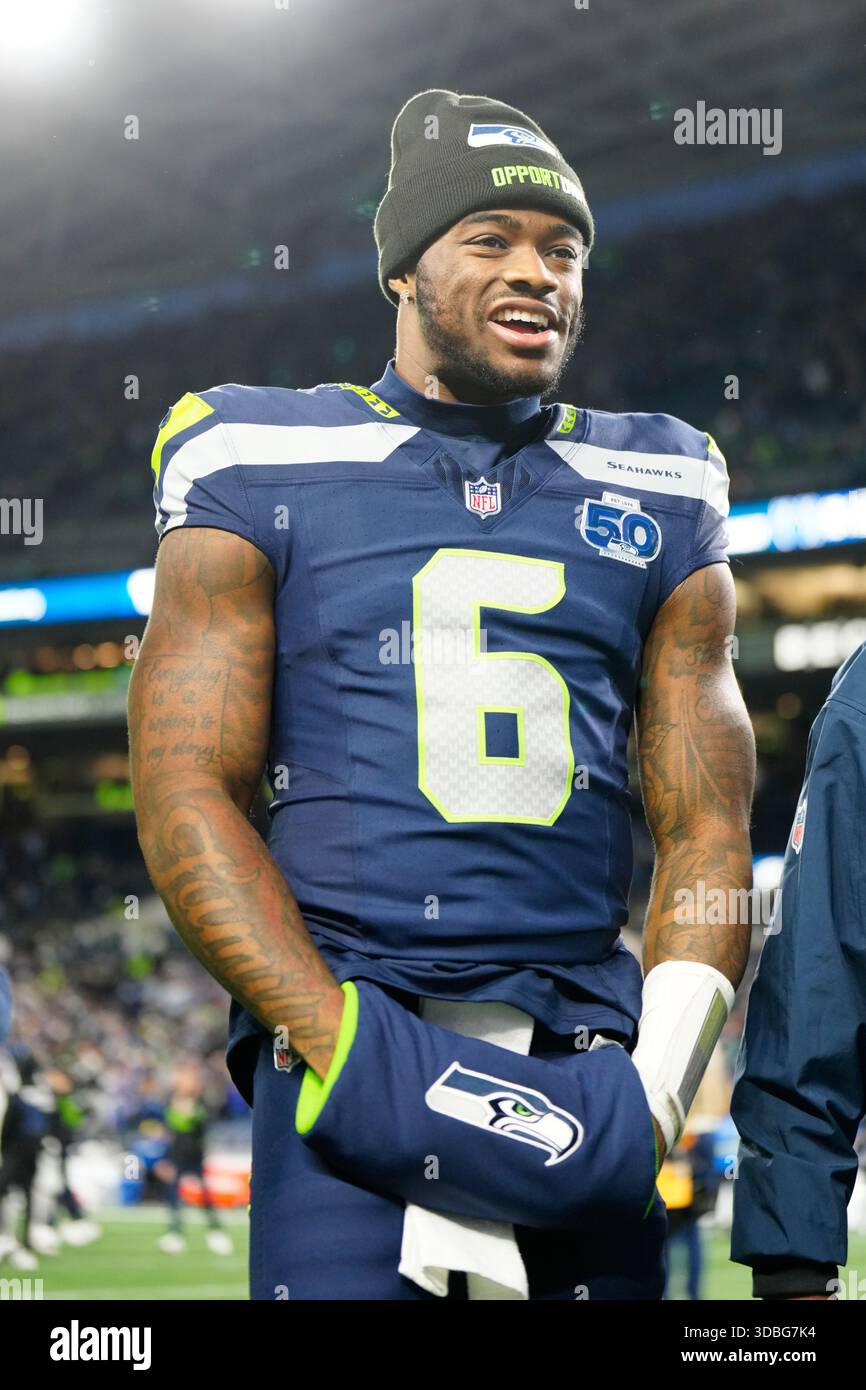 Seattle Seahawks quarterback Jalen Milroe (6) walks off the field after ...