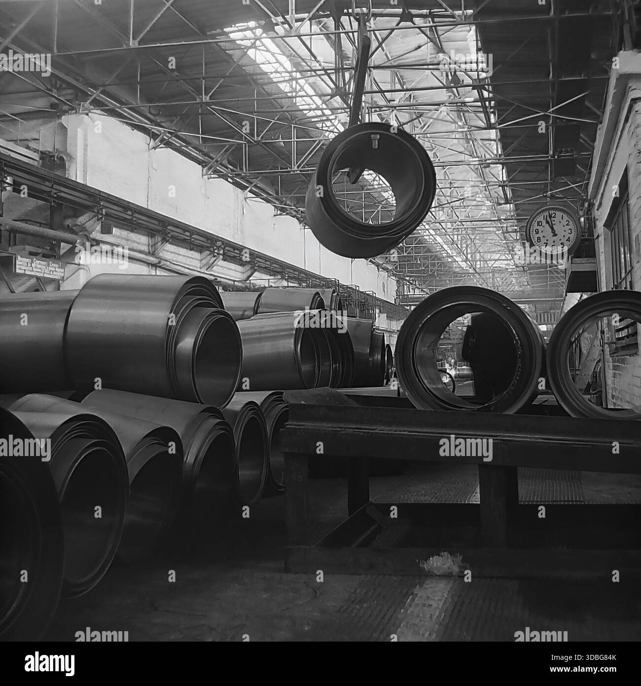 Black and white archival photo capturing the interior of a massive ...