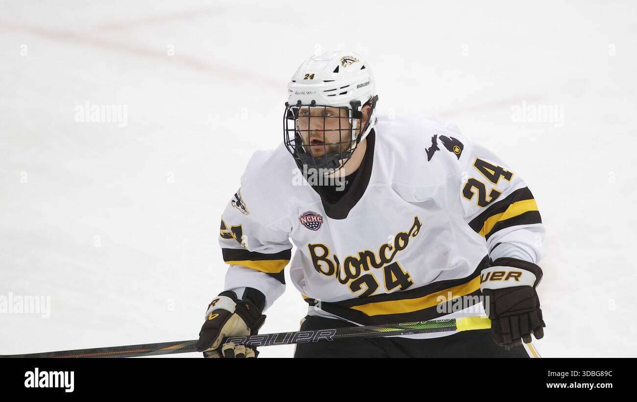 Western Michigan's Garrett Szydlowski plays during an NCAA hockey game ...