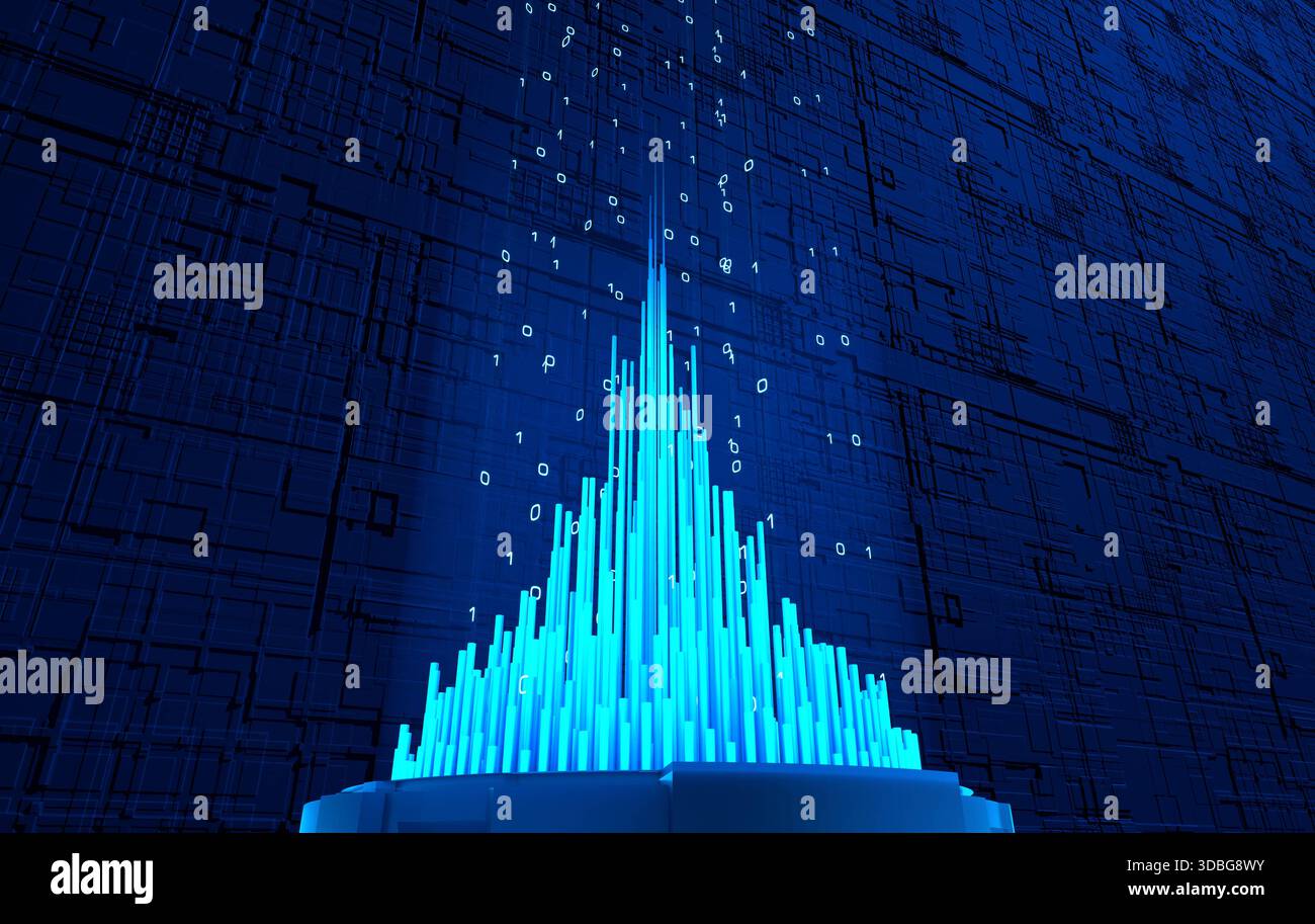 Futuristic digital pyramid with binary code, machine learning, big data ...