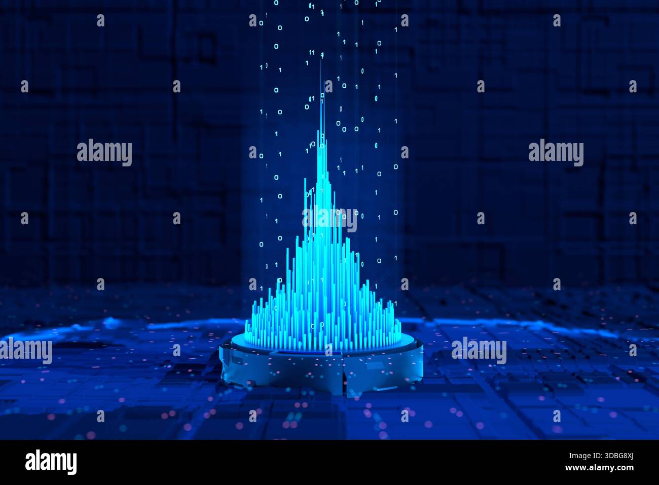 Futuristic digital pyramid with binary code and digital particles ...