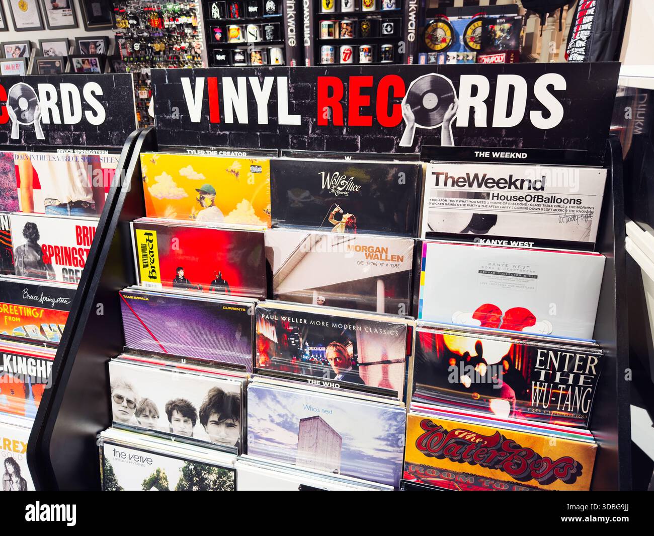 Stretford, UK - November 15, 2025: Vinyl records on display in a ...