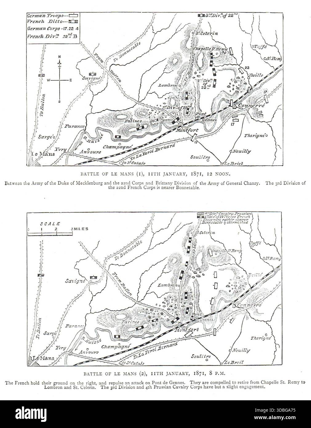 Map of the Battle of Le Mans, showing positions at 12 noon and 8 pm on ...
