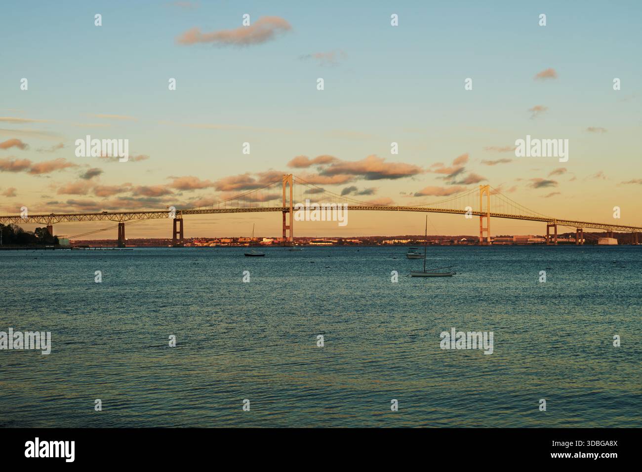 Claiborne Pell Bridge, commonly known as the Newport Bridge, spanning ...