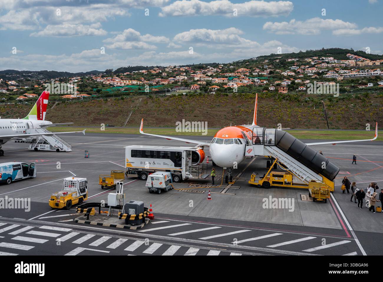 EasyJet jet boarding at Cristiano Ronaldo Madeira Airport, Funchal ...