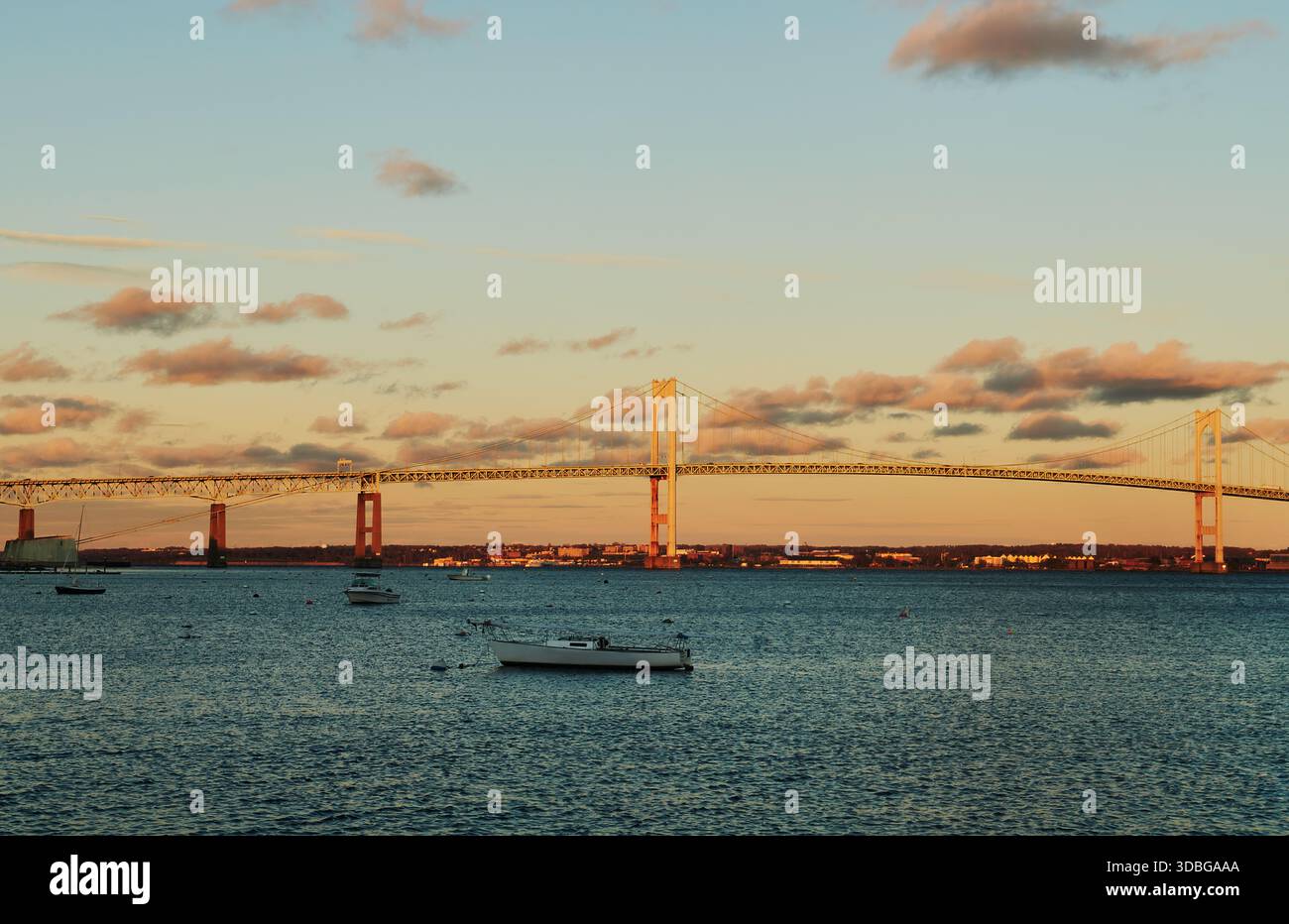 Claiborne Pell Bridge, commonly known as the Newport Bridge, spanning ...