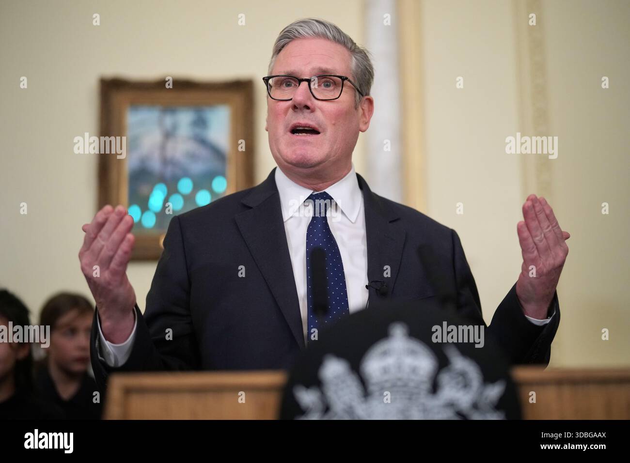 Prime Minister Sir Keir Starmer speaks during a reception at Downing ...