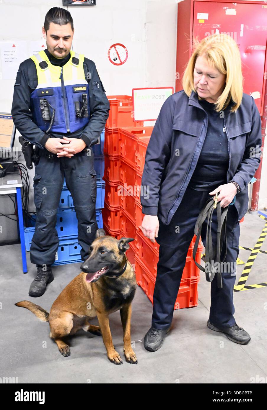 A customs sniffer dog is pictured during a demonstration at a press ...