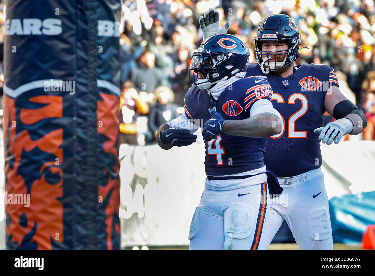 Chicago Bears running back D'Andre Swift (4) celebrates after scoring a ...