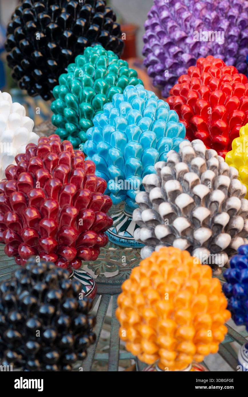 Italy, Flea Market, Ceramic Pine Cone Typical of Caltagirone Stock ...