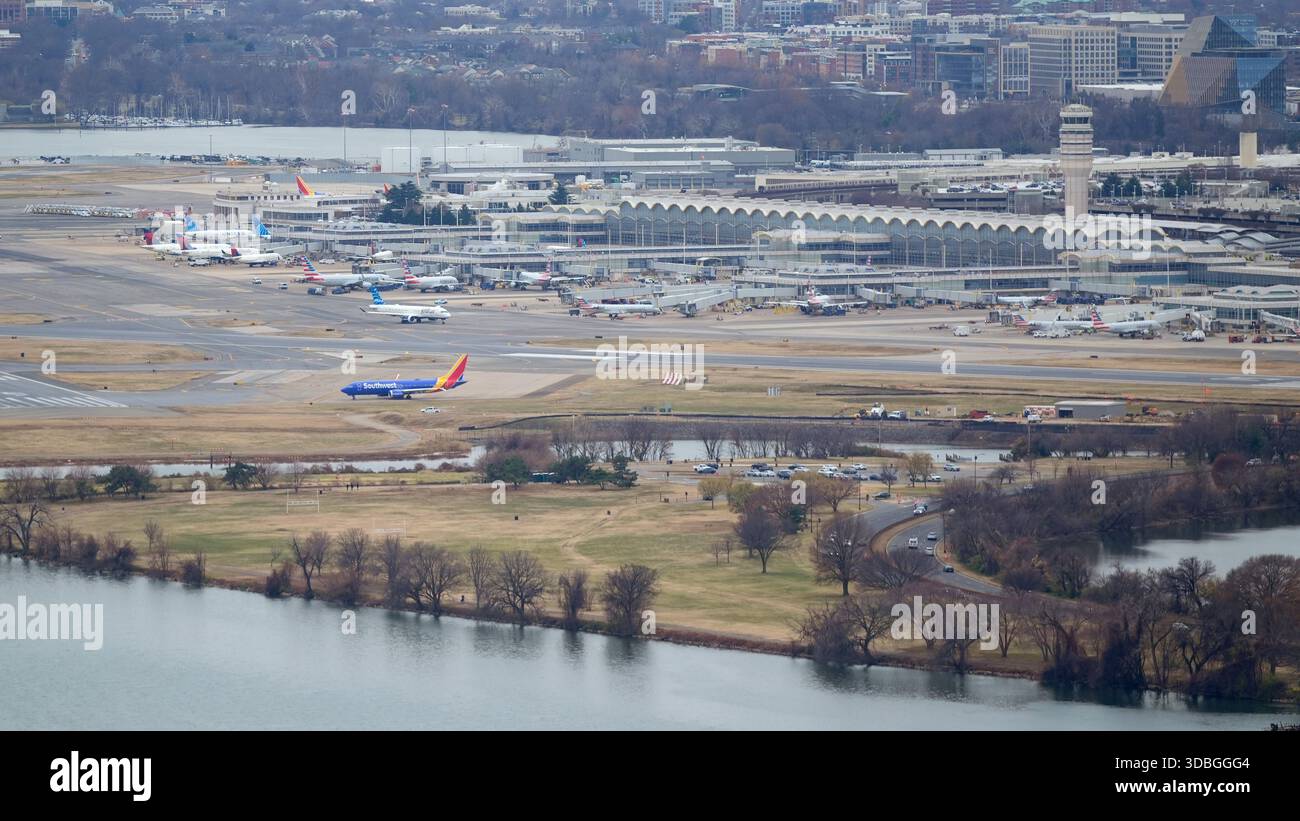 A Southwest airlines plane wait on the taxiway at Ronald Reagan ...