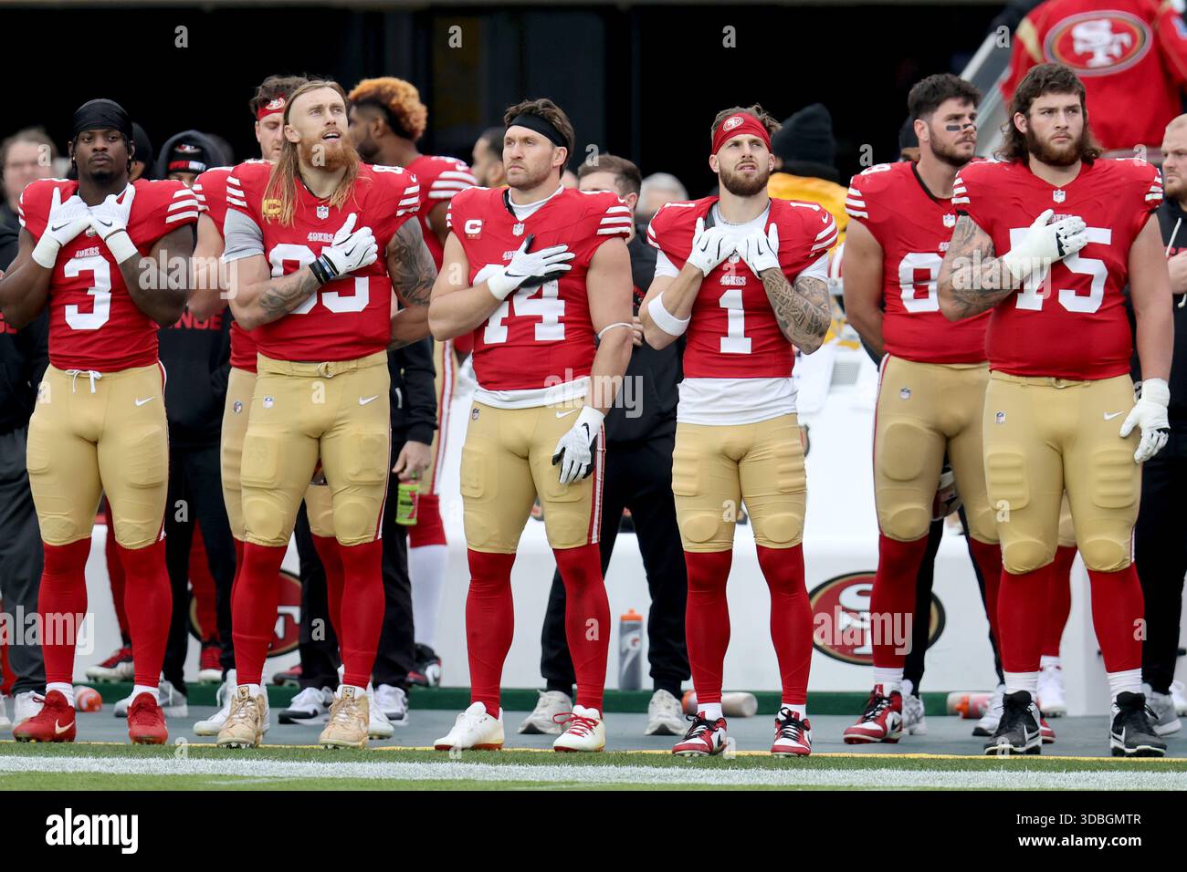 San Francisco 49ers running back Brian Robinson Jr. (3), tight end ...