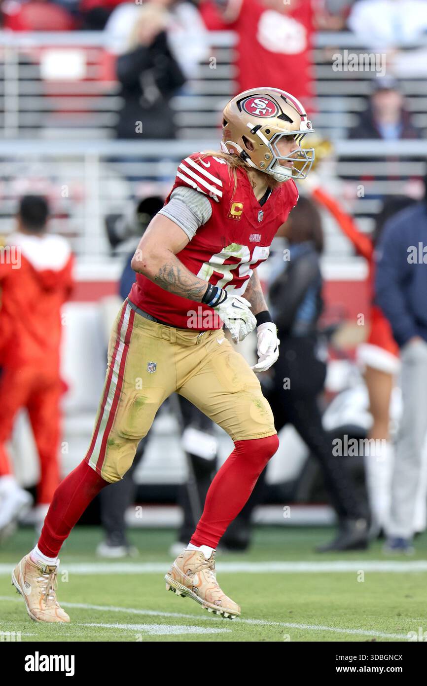 San Francisco 49ers tight end George Kittle (85) celebrates after a ...