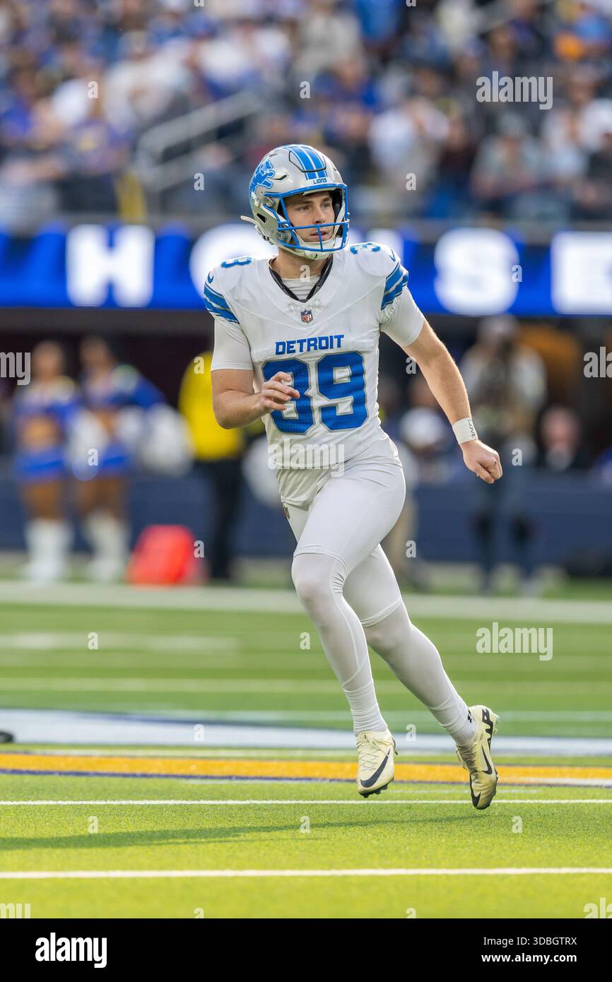 Detroit Lions kicker Jake Bates (39) against the Los Angeles Rams in an ...