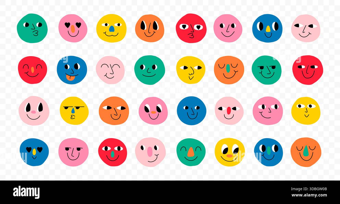 Round abstract comic Faces with various Emotions Stock Vector Image ...