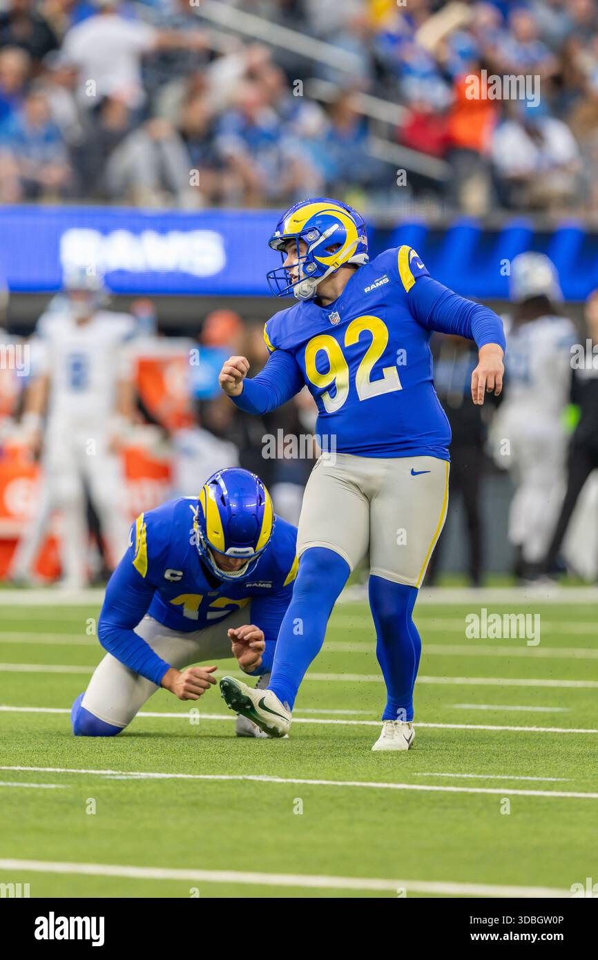 Los Angeles Rams kicker Harrison Melvin (92) kicks a field goal against ...