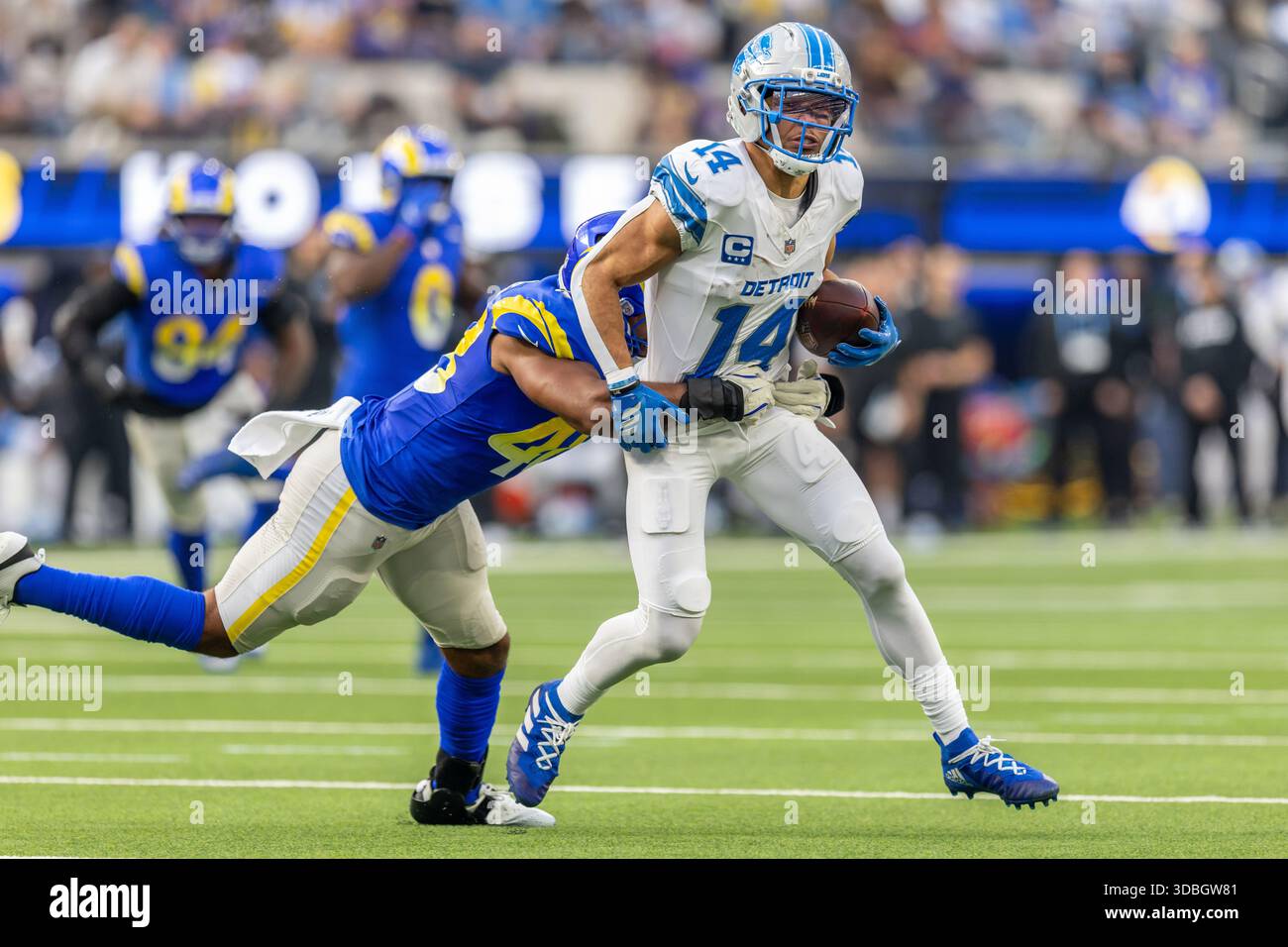 Detroit Lions wide receiver Amon-Ra St. Brown (14) catches a pass and ...