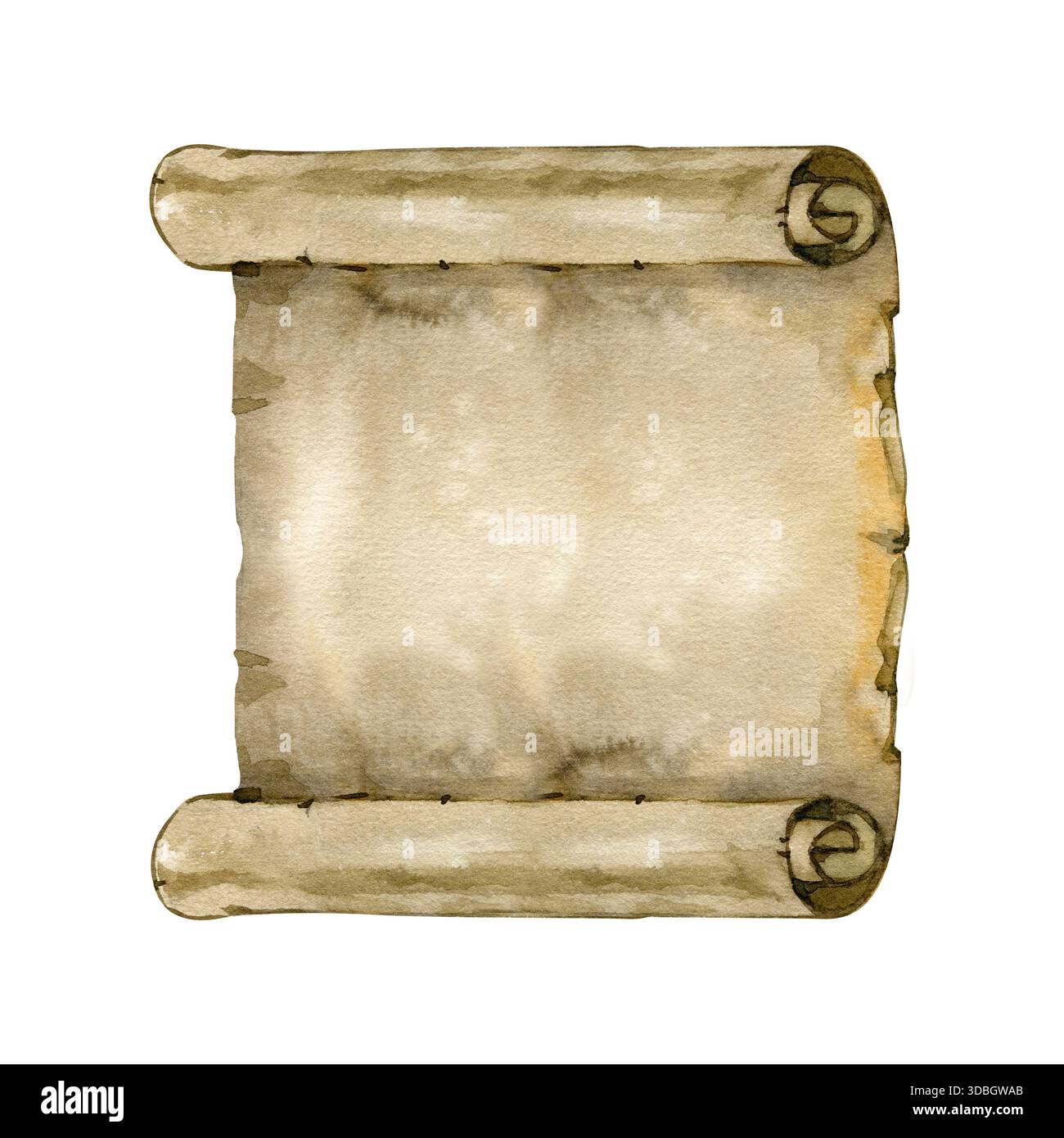 Hand-painted watercolor illustration of an antique parchment scroll ...
