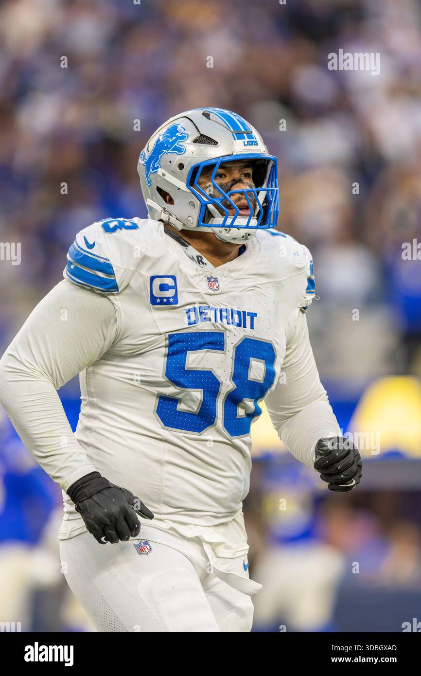 Detroit Lions tackle Penei Sewell (58) against the Los Angeles Rams in ...