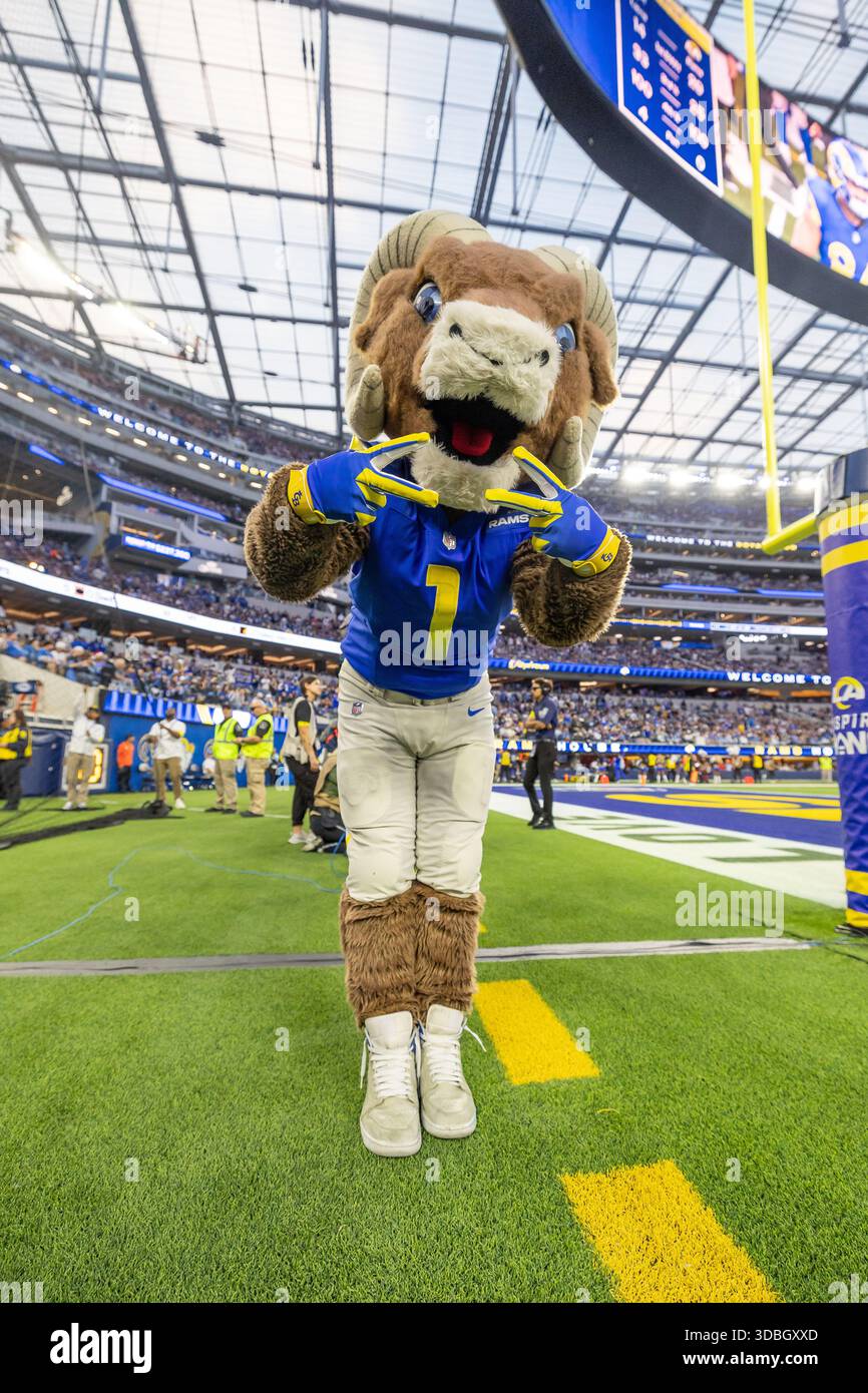 Los Angeles Rams mascot Rampage cheers for the Rams against the Detroit ...