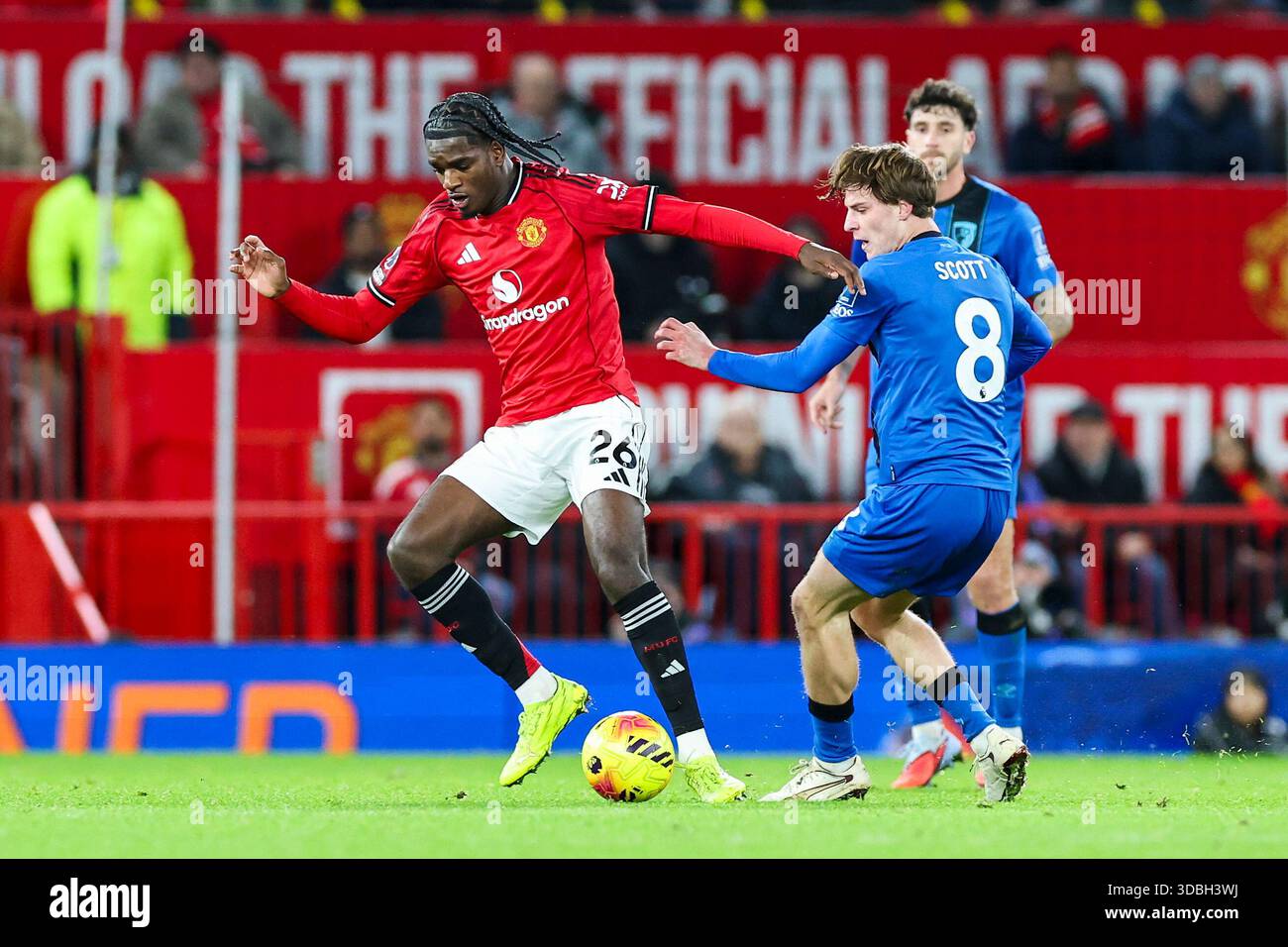 Manchester United defender Ayden Heaven (26) battles with Bournemouth ...