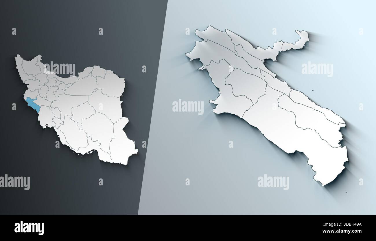 Modern Map of Ilam Iran Province with Borders Stock Photo - Alamy