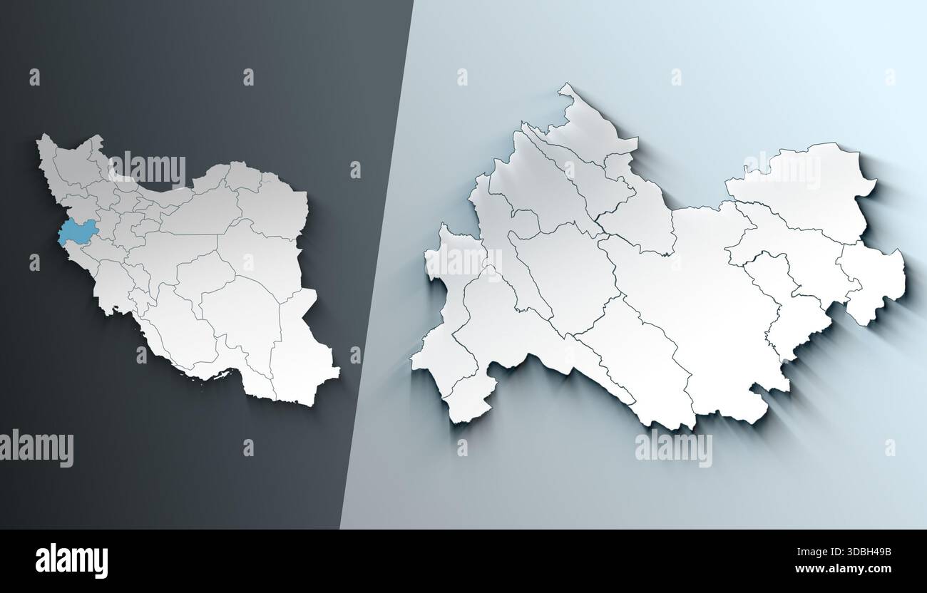 Modern Map of Kermanshah Iran Province with Borders Stock Photo - Alamy