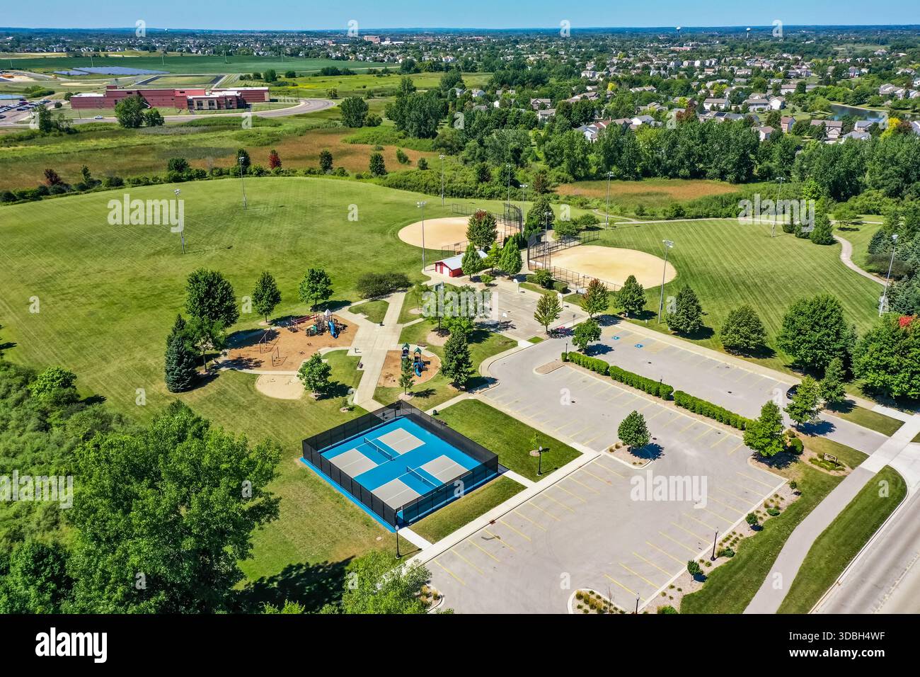 Aerial view of Kelliher Park in Algonquin Illinois featuring baseball ...