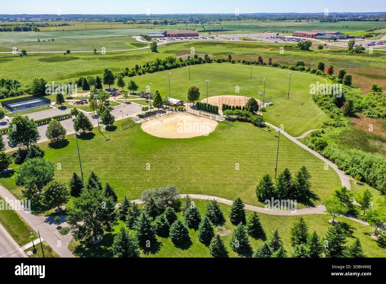 Aerial view of Kelliher Park in Algonquin Illinois featuring baseball ...