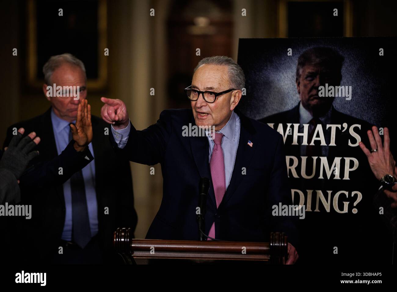 Senate Minority Leader Chuck Schumer (D-NY) speaks during a press ...