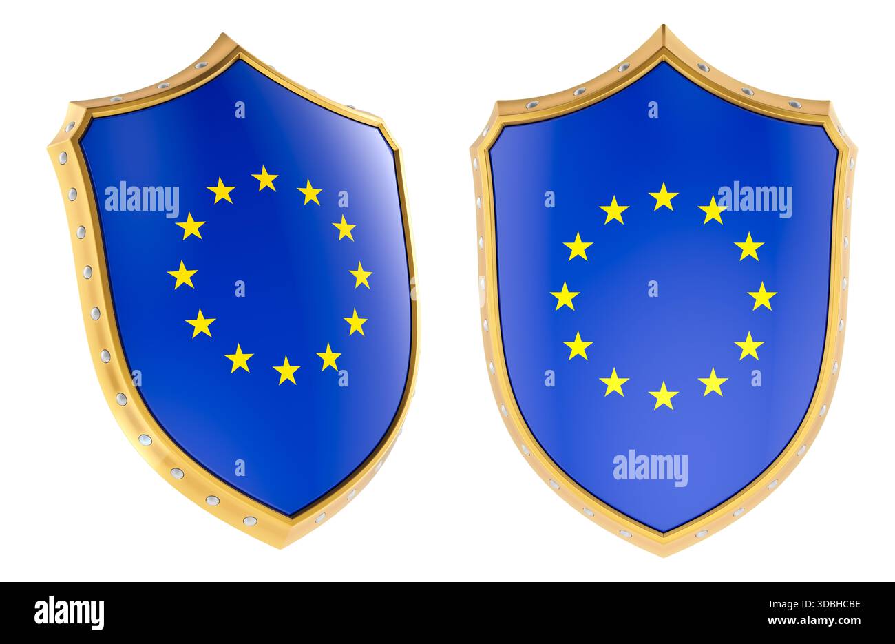 Protective shields with European Union flag stars, symbolizing security ...
