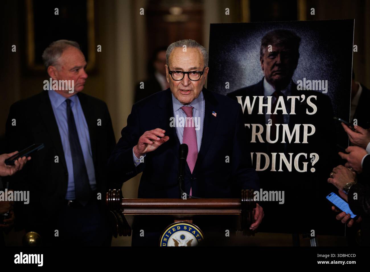 Senate Minority Leader Chuck Schumer (D-NY) speaks during a press ...