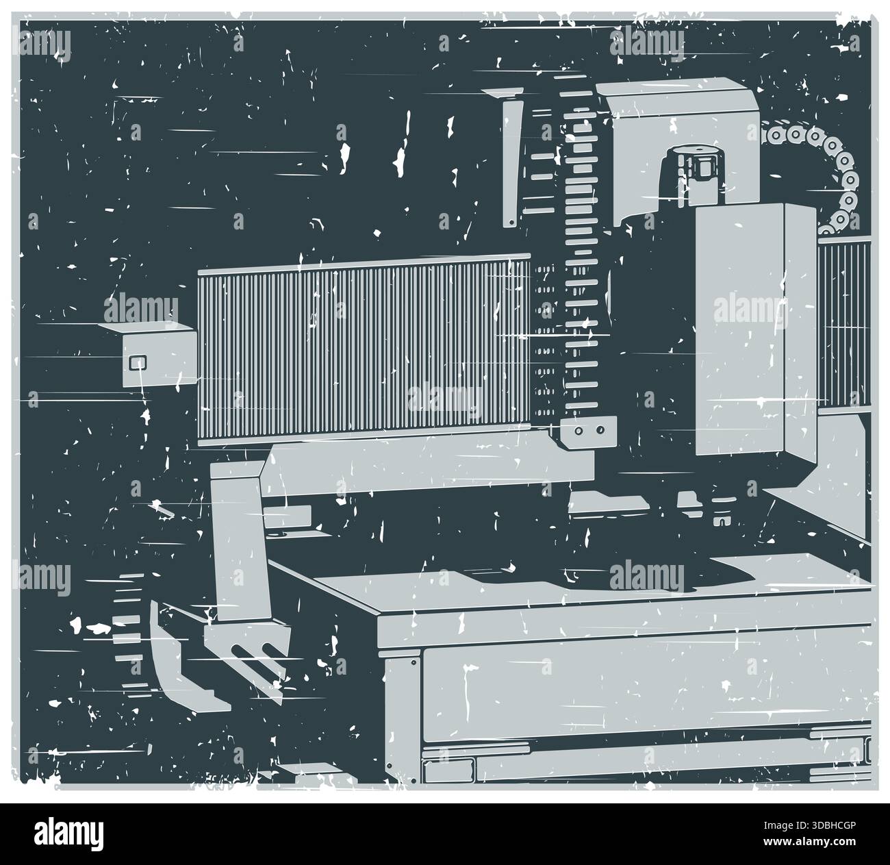 CNC router milling machine stylized vector retro poster illustration ...
