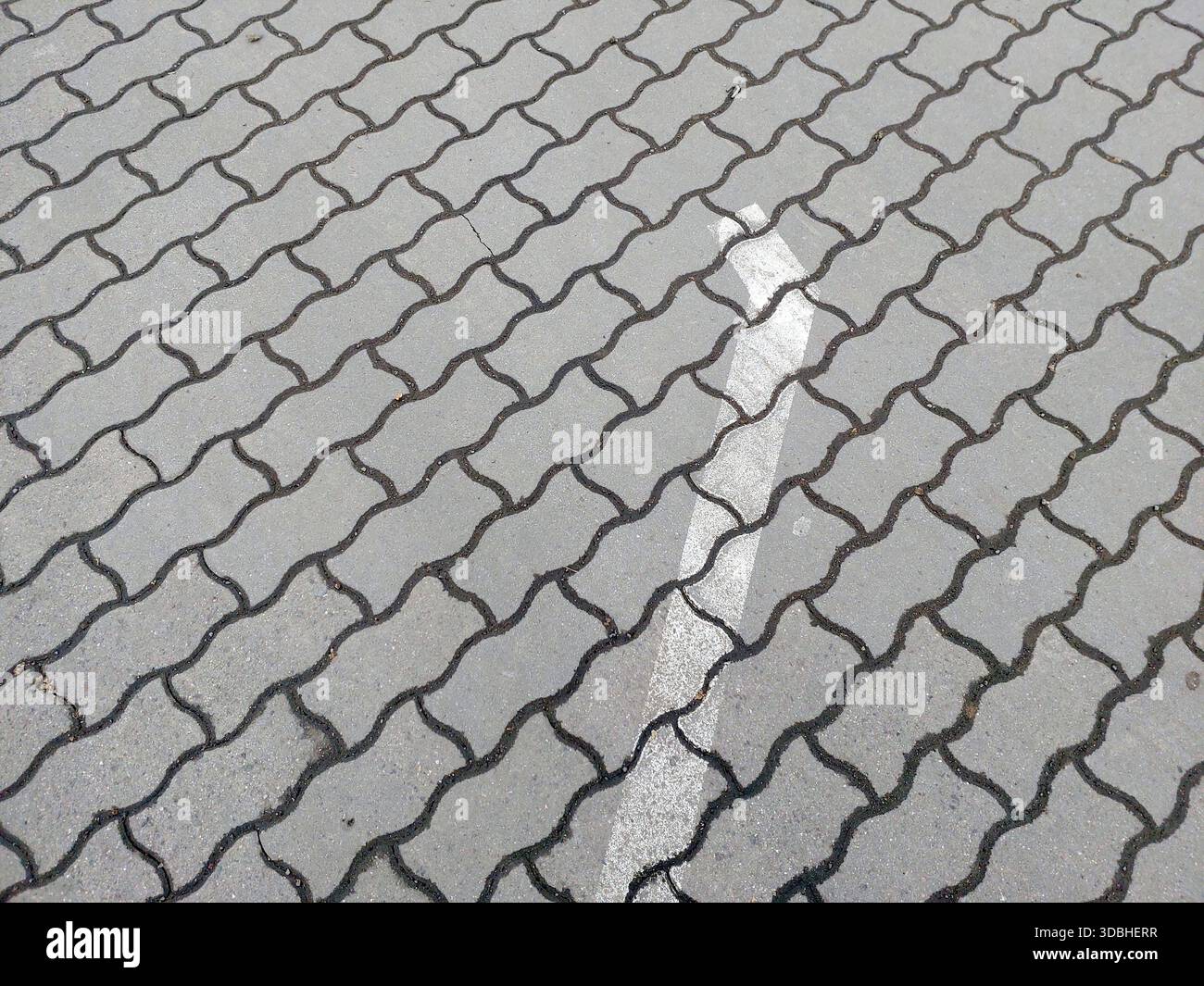 Road markings painted on paving stones create a guide for pedestrians ...