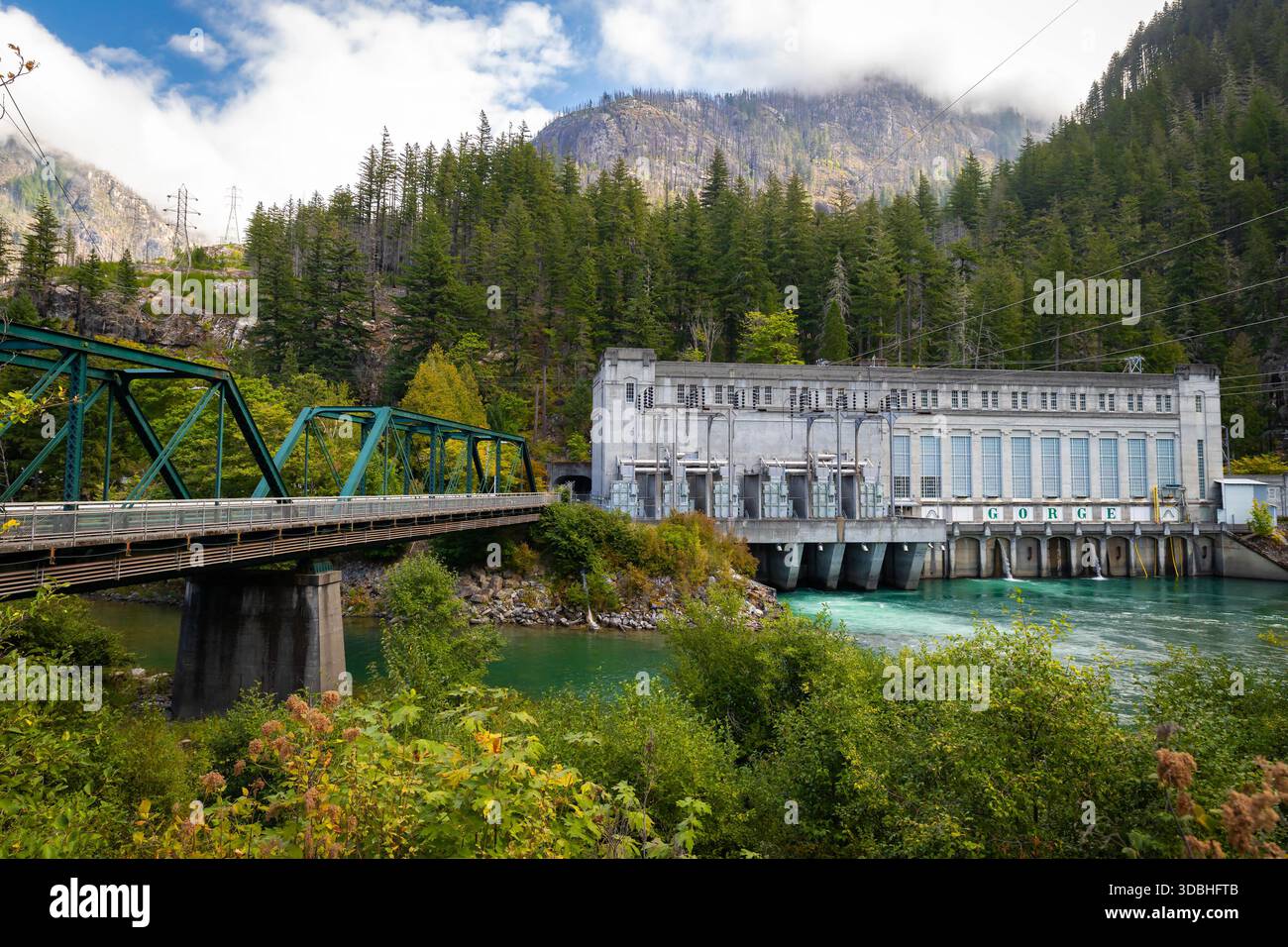 Newhalem, WA, USA - September 12, 2025: Newhalem Creek Powerhouse, a ...
