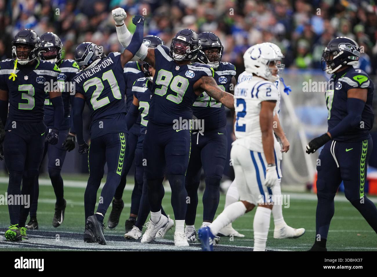 Seattle Seahawks defensive end Leonard Williams (99) celebrates with ...