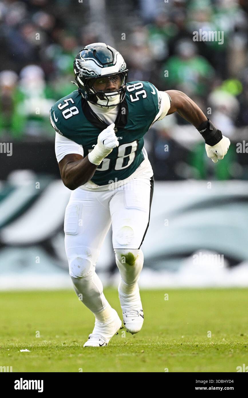 Philadelphia Eagles linebacker Jalyx Hunt (58) in action during the ...