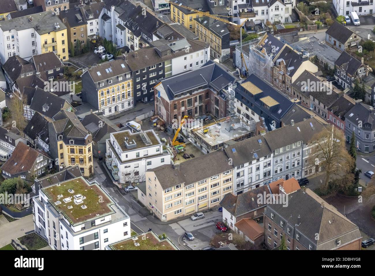 Aerial view, construction site with construction crane for residential ...