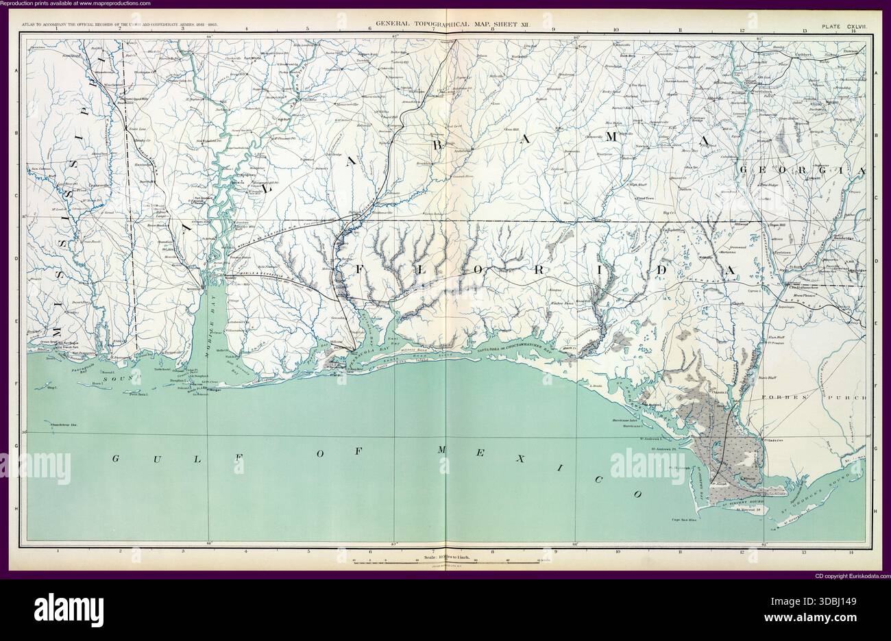 SEATTLE - OCT 11, 2025 - Detailed 1860s map of the Gulf Coast and ...